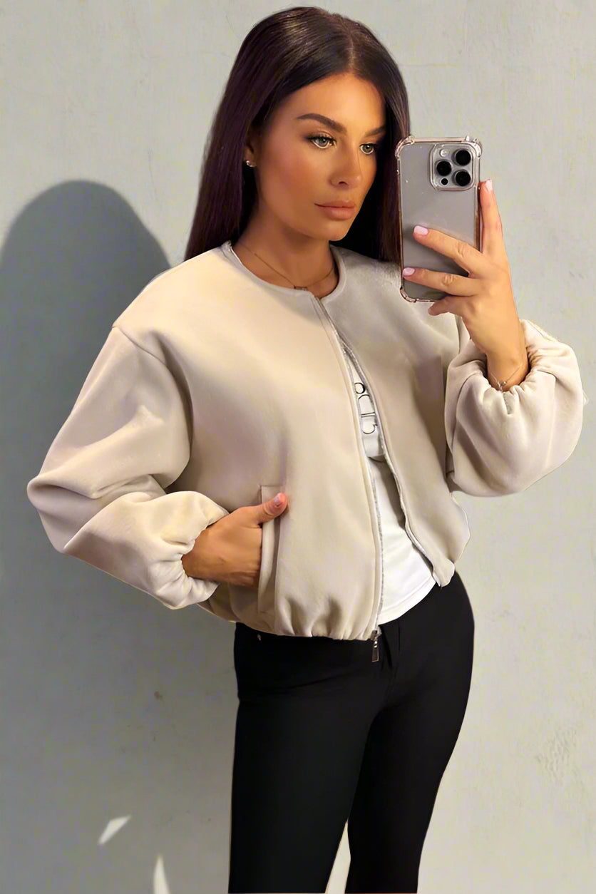 Soft Bomber Jacket Beige – Looking Good Boutique