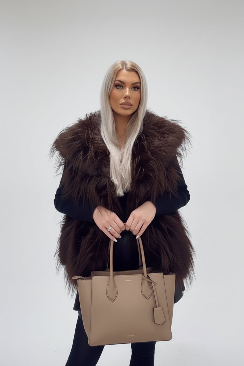 Faux Fur Long Hair Gillet Brown – Looking Good Boutique