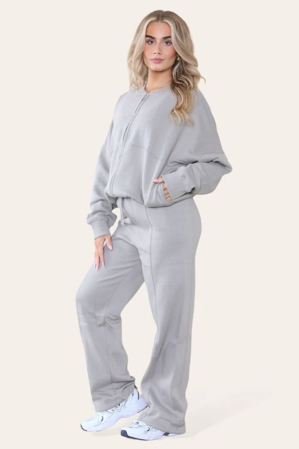 Bomber Style Oversize Fleece Zipper & Jogger Set Dove Grey – Looking ...