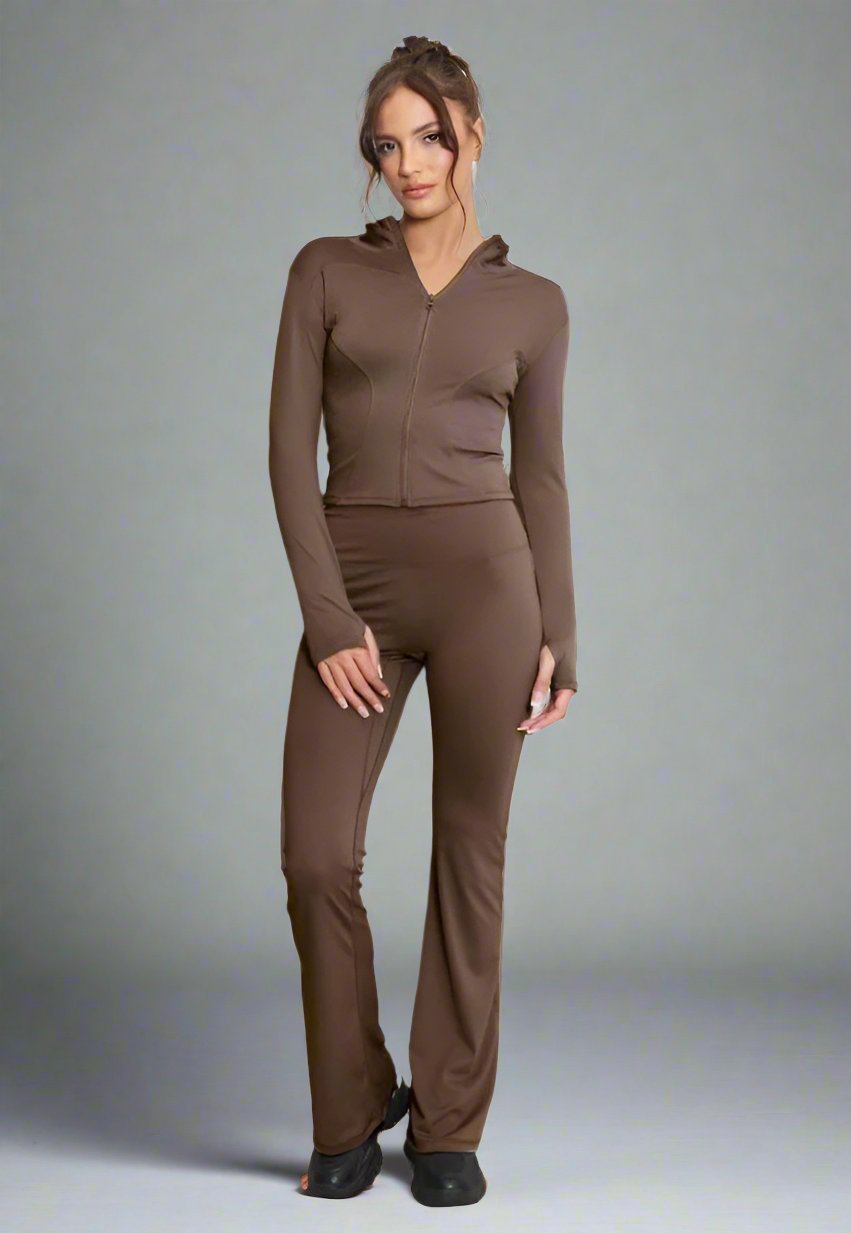 Track Top & Flared Bottoms Tracksuit Brown – Looking Good Boutique