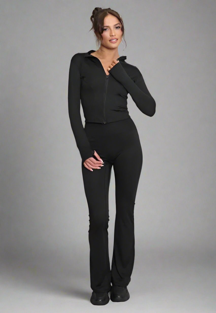 Track Top & Flared Bottoms Tracksuit Black – Looking Good Boutique