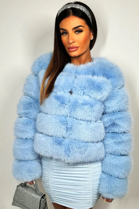 Sky Blue Faux Fur Bubble Coat – Looking Good Boutique