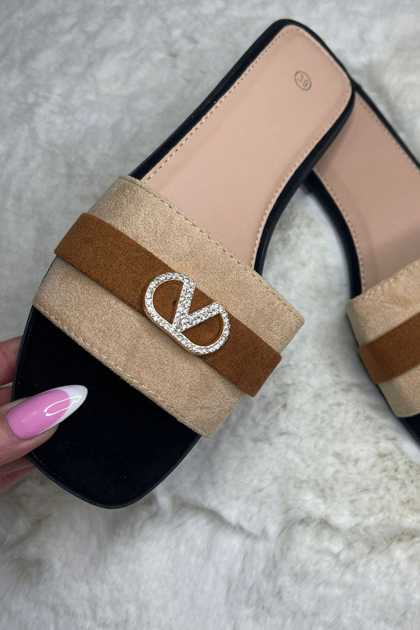 V Link Open Toe Sliders in Stone – Looking Good Boutique
